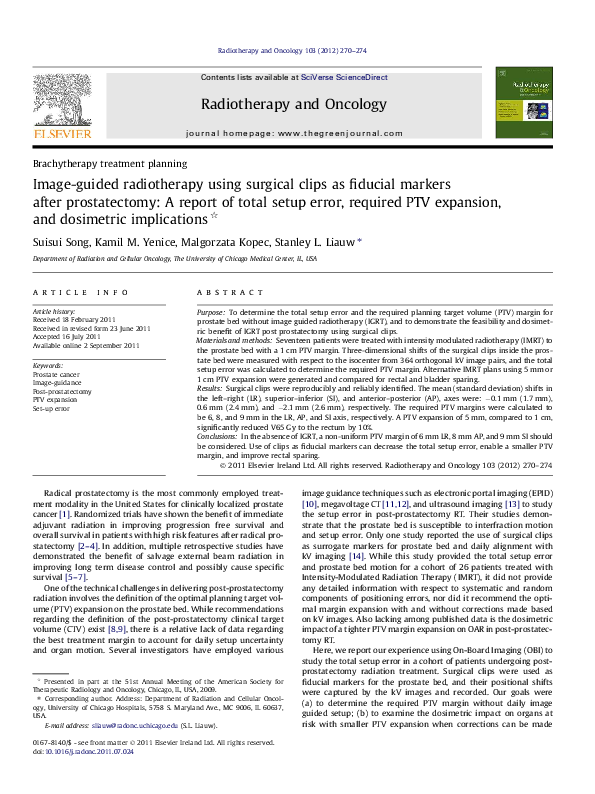 (PDF) Image-guided radiotherapy using surgical clips as fiducial ...