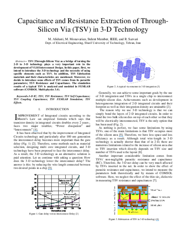 Pdf Capacitance And Resistance Extraction Of Through Silicon Via Tsv In 3 D Technology