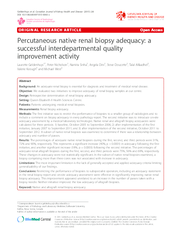 (PDF) Percutaneous native renal biopsy adequacy: a successful ...