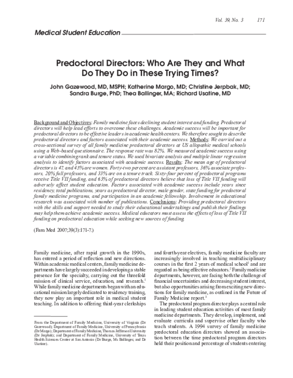 (PDF) Predoctoral Directors: Who Are They and What Do They Do in These ...