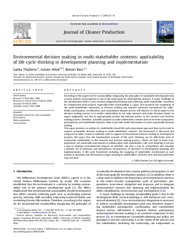 (PDF) Environmental decision making in multi-stakeholder contexts ...