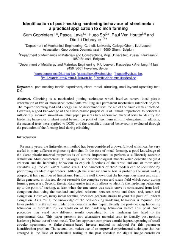 (PDF) Identification of the post-necking hardening behaviour of sheet ...