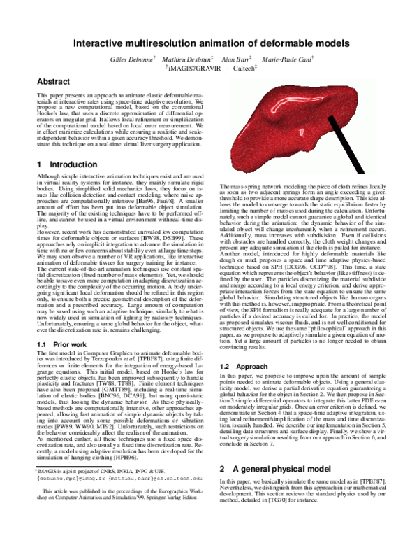 Pdf Interactive Multiresolution Animation Of Deformable Models