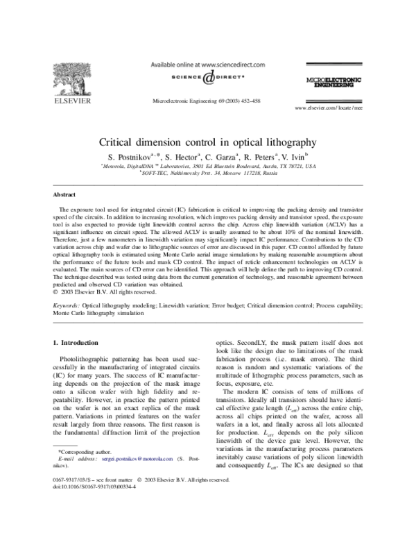 (PDF) Critical dimension control in optical lithography