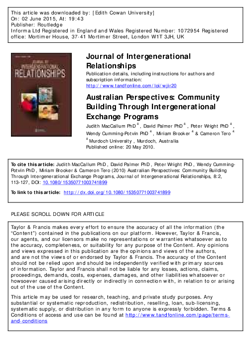 (PDF) Australian Perspectives: Community Building Through ...