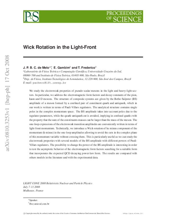 (PDF) Wick Rotation in the Light-Front | Tobias Frederico - Academia.edu