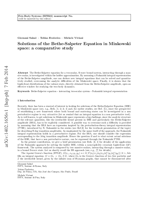 (PDF) Solutions of the Bethe-Salpeter Equation in Minkowski Space: A ...
