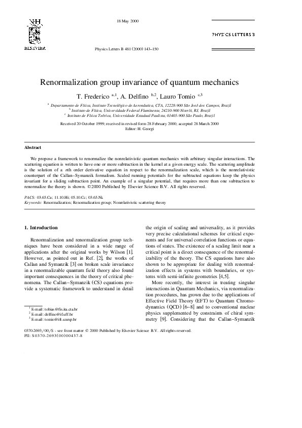 (PDF) Renormalization group invariance of quantum mechanics