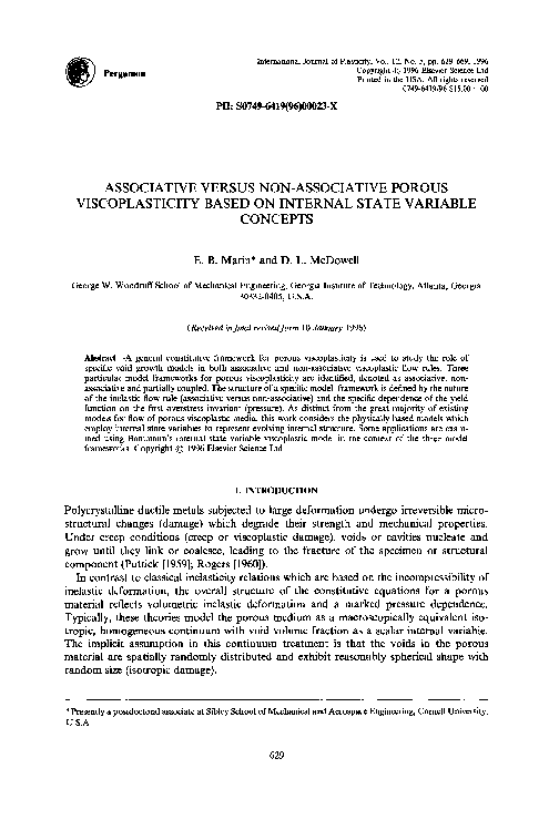 Pdf Associative Versus Non Associative Porous Viscoplasticity Based On Internal State Variable 