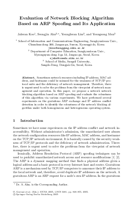 Pdf Evaluation Of Network Blocking Algorithm Based On Arp Spoofing