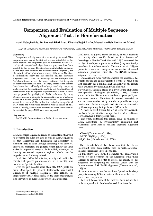 (PDF) Comparison and Evaluation of Multiple Sequence Alignment Tools In Bininformatics