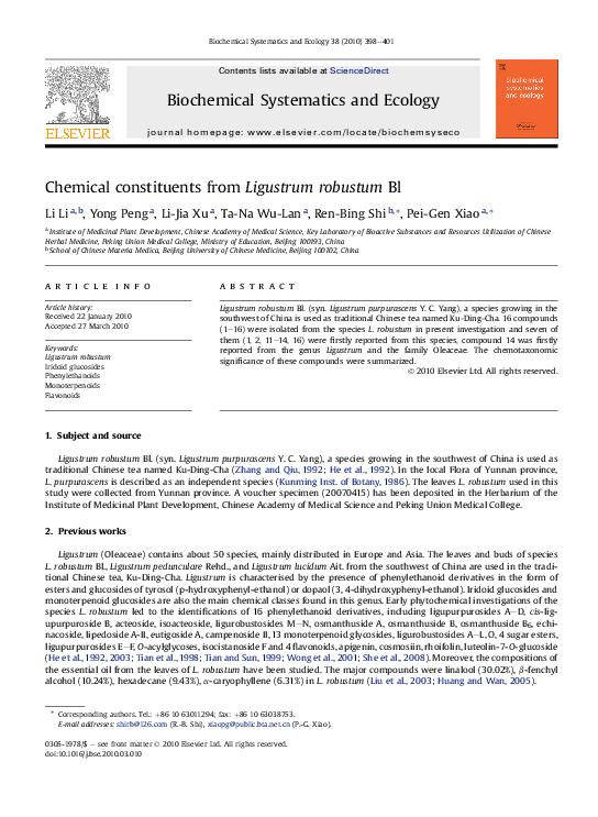 (PDF) Chemical constituents from Ligustrum robustum Bl