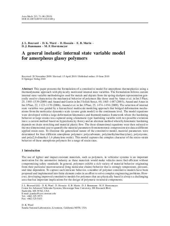 (PDF) A general inelastic internal state variable model for amorphous glassy polymers