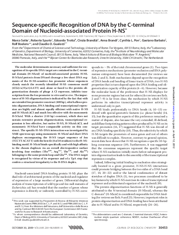 Pdf Sequence Specific Recognition Of Dna By The C Terminal Domain Of