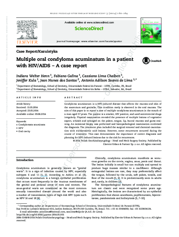 (PDF) Multiple oral condyloma acuminatum in a patient with HIV/AIDS – A ...