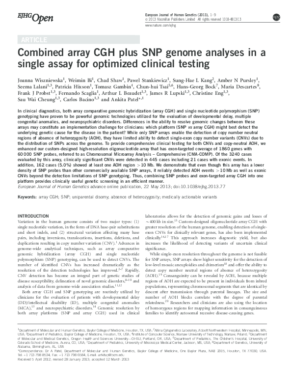 (PDF) Combined array CGH plus SNP genome analyses in a single assay for ...