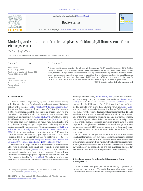 Pdf Modeling And Simulation Of The Initial Phases Of Chlorophyll
