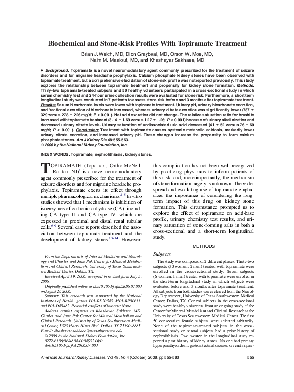 (PDF) Biochemical and Stone-Risk Profiles With Topiramate Treatment