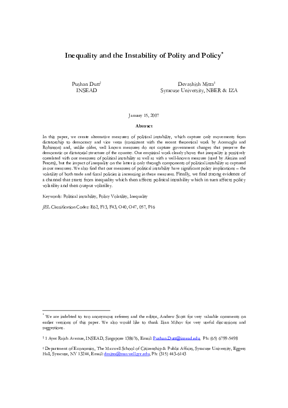 (PDF) Inequality and the Instability of Polity and Policy*