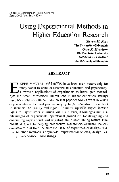 (PDF) Using experimental methods in higher education research