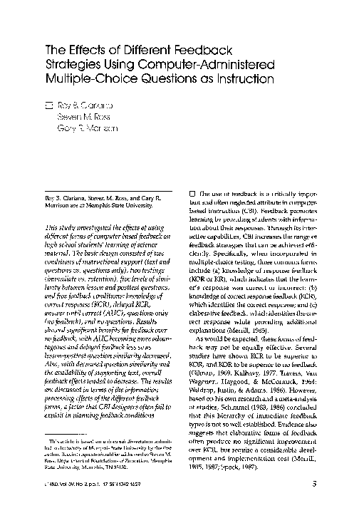 (PDF) The effects of different feedback strategies using computer ...