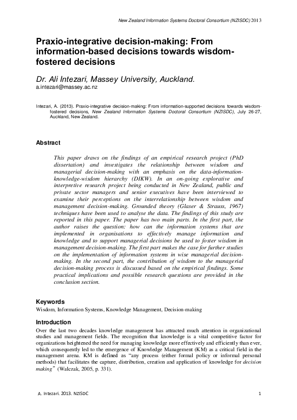 (PDF) Praxio-integrative decision-making: From information-supported ...