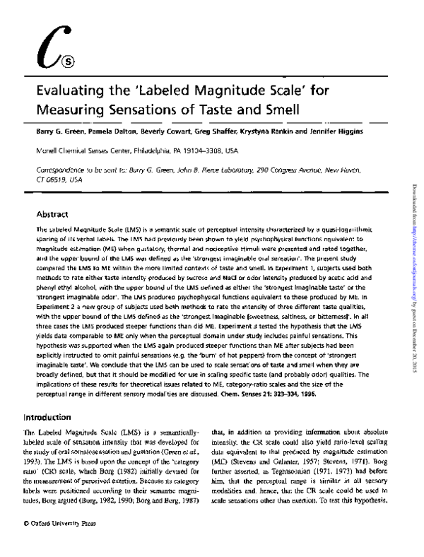(PDF) Evaluating the ‘Labeled Magnitude Scale’ for Measuring Sensations ...