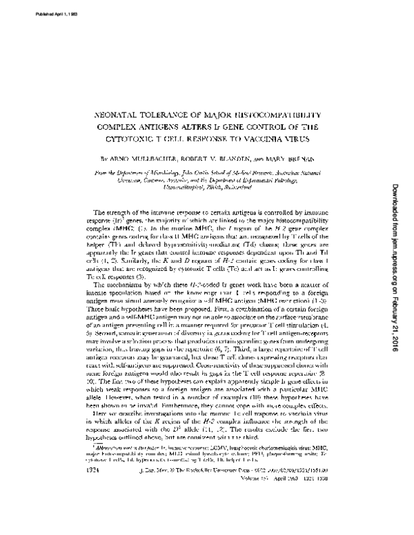 (PDF) Neonatal tolerance of major histocompatibility complex antigens ...