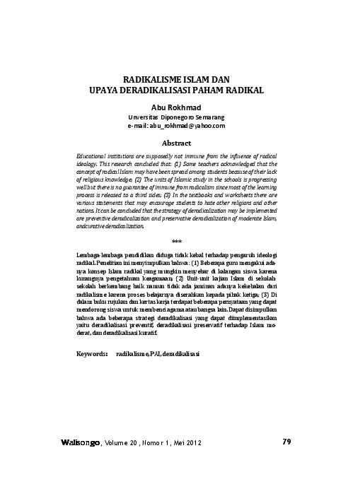 (PDF) Radikalisme Islam dan Upaya Deradikalisasi Paham Radikal