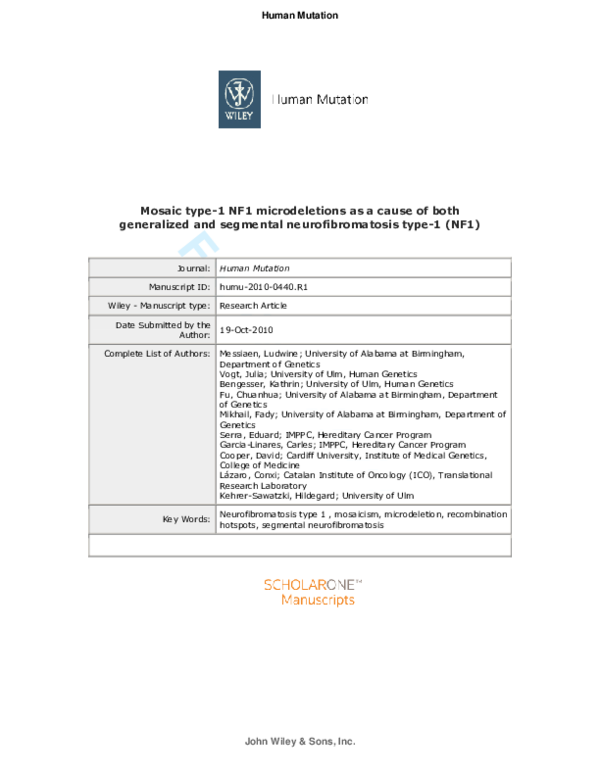 (PDF) Mosaic type-1 NF1 microdeletions as a cause of both generalized ...