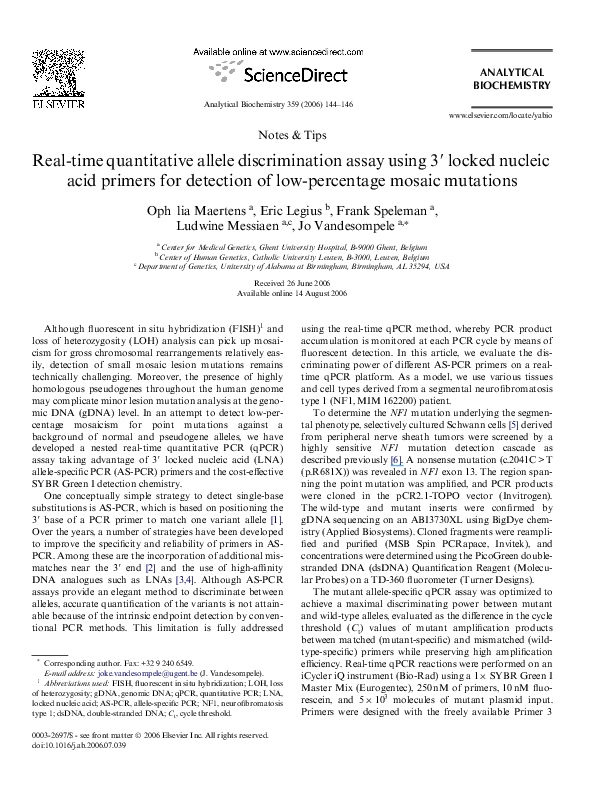(PDF) Real-time quantitative allele discrimination assay using 3 ...