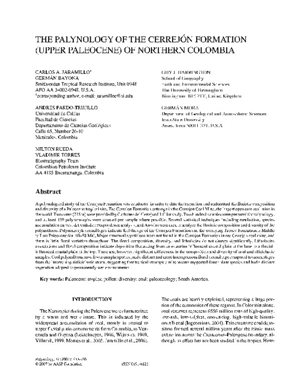 (PDF) The Palynology of the Cerrejon Formation (Upper Paleocene) of ...