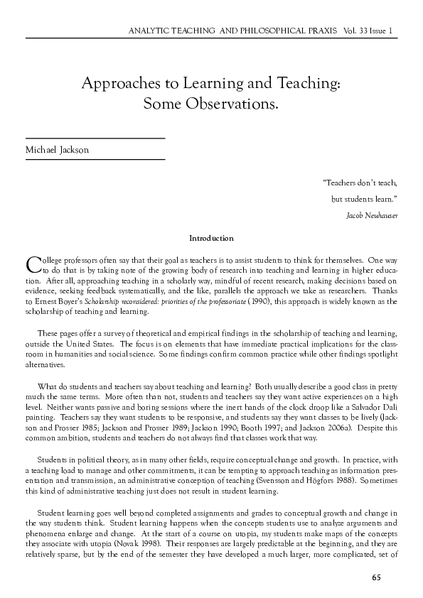 (PDF) Approaches to learning and teaching: some observations