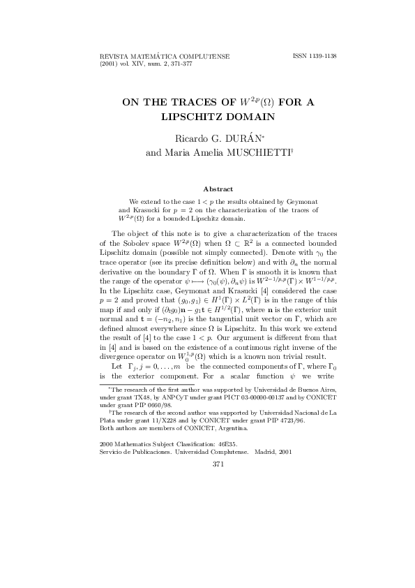 (PDF) On the traces of w2,p() for a lipschitz domain