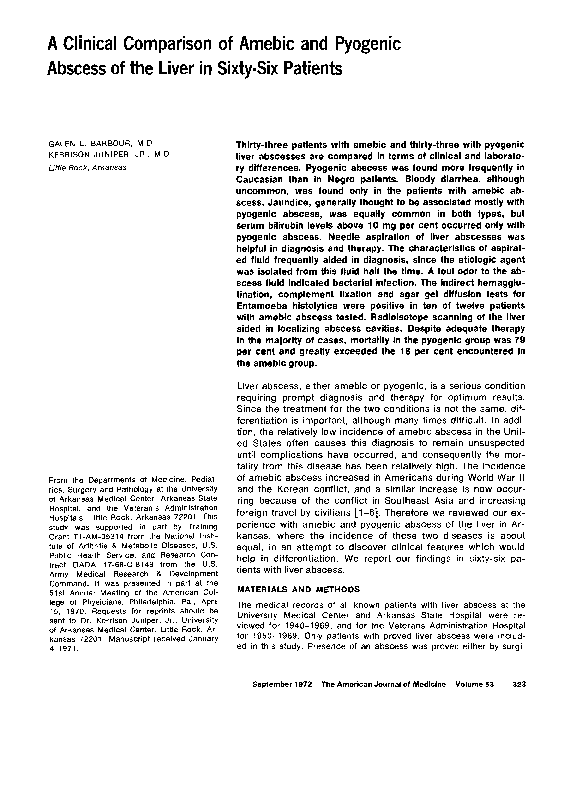(PDF) A clinical comparison of amebic and pyogenic abscess of the liver ...