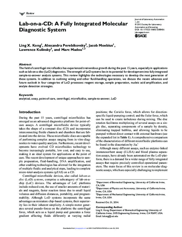 (PDF) Lab-on-a-CD: A Fully Integrated Molecular Diagnostic System