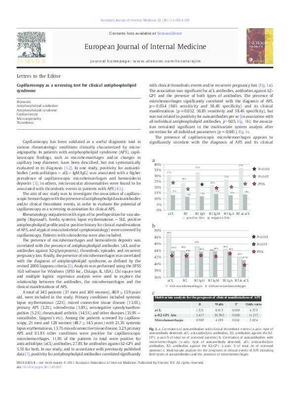 (PDF) Capillaroscopy as a screening test for clinical antiphospholipid ...