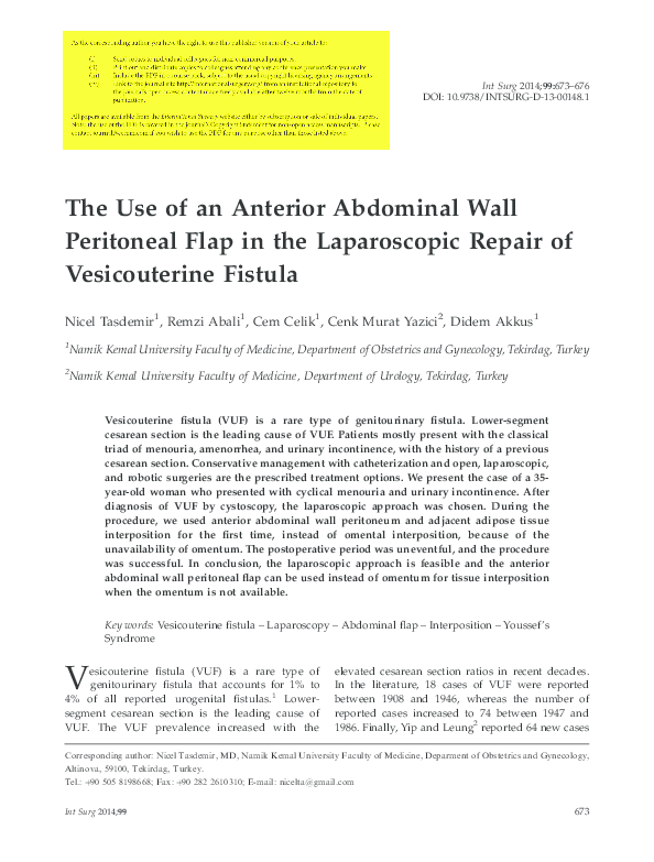 (PDF) The Use of an Anterior Abdominal Wall Peritoneal Flap in the ...