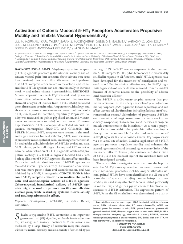 (PDF) Activation of Colonic Mucosal 5-HT4 Receptors Accelerates ...