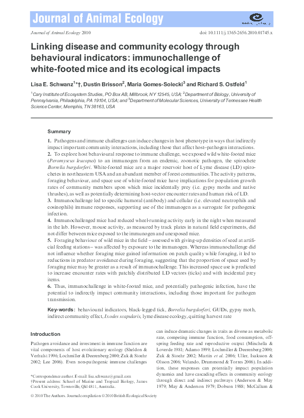 (PDF) Linking disease and community ecology through behavioural ...