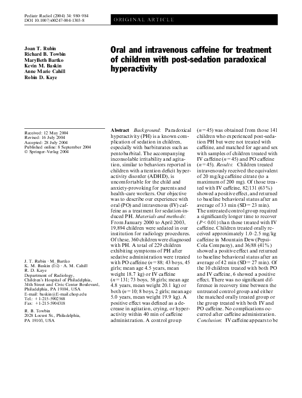 (PDF) Oral and intravenous caffeine for treatment of children with post ...
