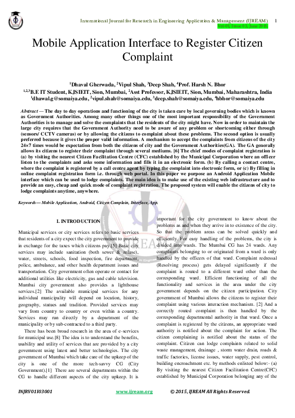 (PDF) Mobile Application Interface to Register Citizen Complaint