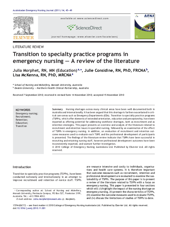 (PDF) Transition to specialty practice programs in emergency nursing
