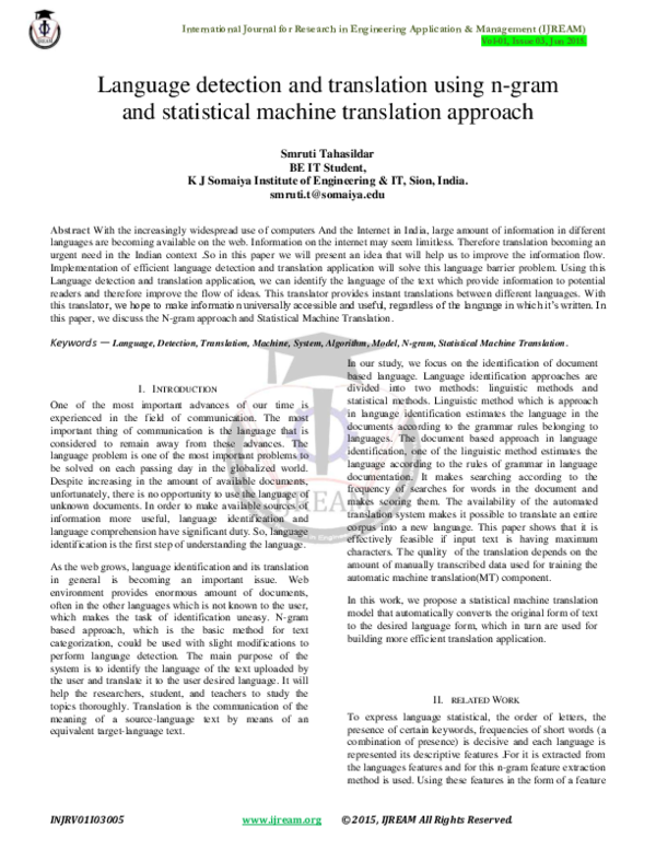 (PDF) Language detection and translation using n-gram and statistical ...
