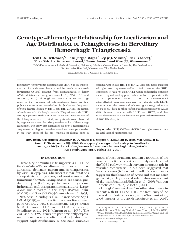 (PDF) Genotype-phenotype relationship for localization and age distribution of telangiectases in ...
