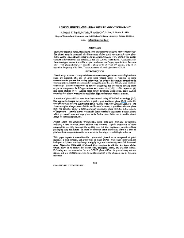 (PDF) A monolithic phased array with RF MEMS technology | Huseyin Sagkol - Academia.edu