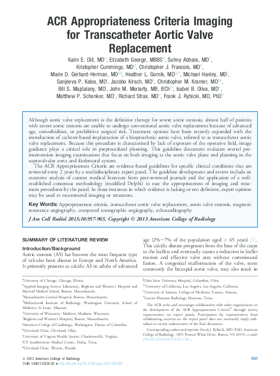 (PDF) ACR appropriateness criteria imaging for transcatheter aortic ...