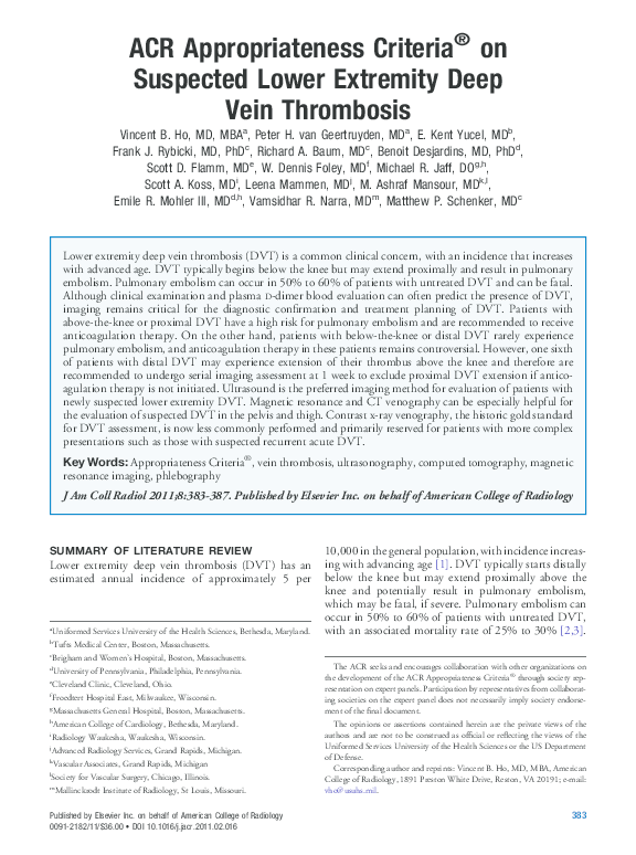 (PDF) ACR Appropriateness Criteria® on Suspected Lower Extremity Deep Vein Thrombosis