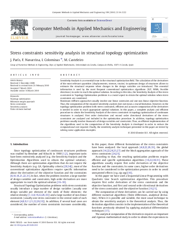 (PDF) Stress constraints sensitivity analysis in structural topology optimization