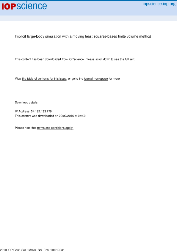 (PDF) Implicit large-Eddy simulation with a moving least squares-based finite volume method